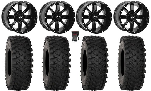 Sedona Hollow Point 14" Wheels Black 28" ATX470 Tires Polaris Sportsman ...