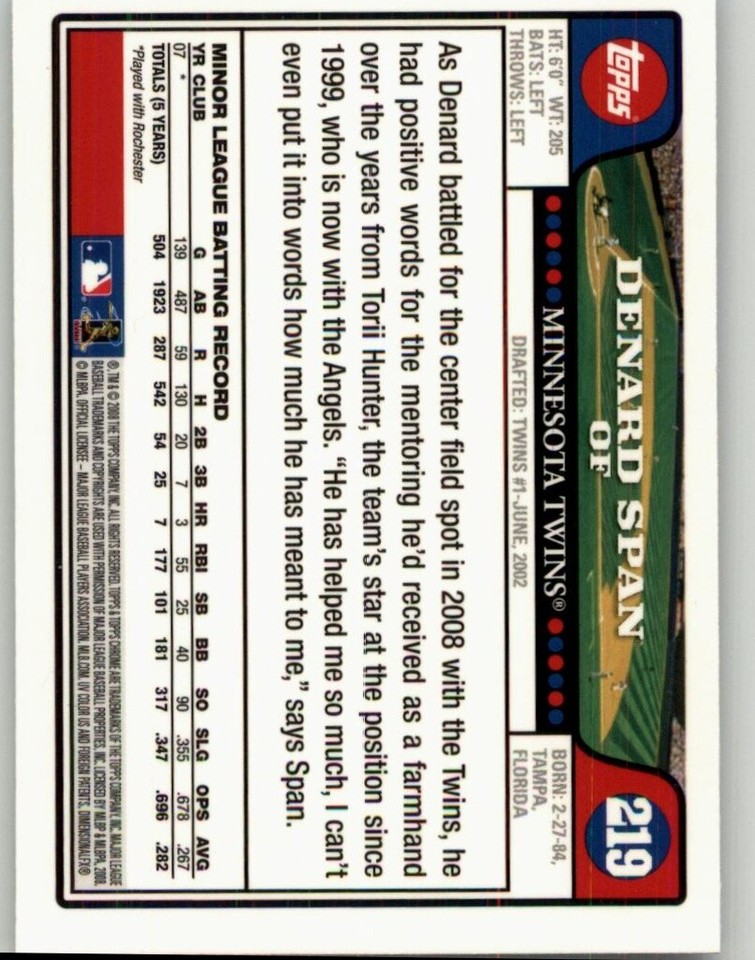 2008 Topps Chrome Denard Span #219 Minnesota Twins | eBay