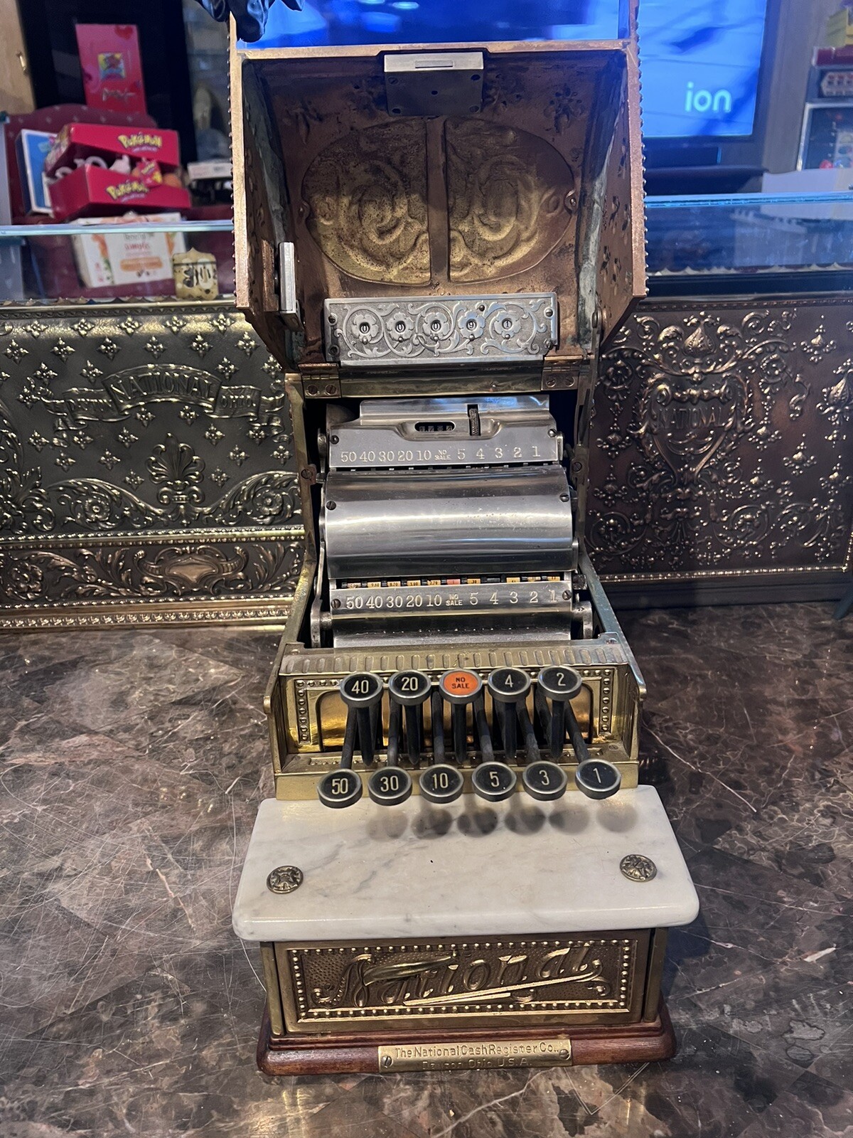 FREE NCR CLOCK /BRASS #215 NATIONAL CASH REGISTER /MARQUIS MARBLE /WOOD ...