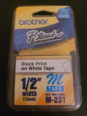 Brother M231 P-touch Label Tape 1/2" Black print on White tape | eBay