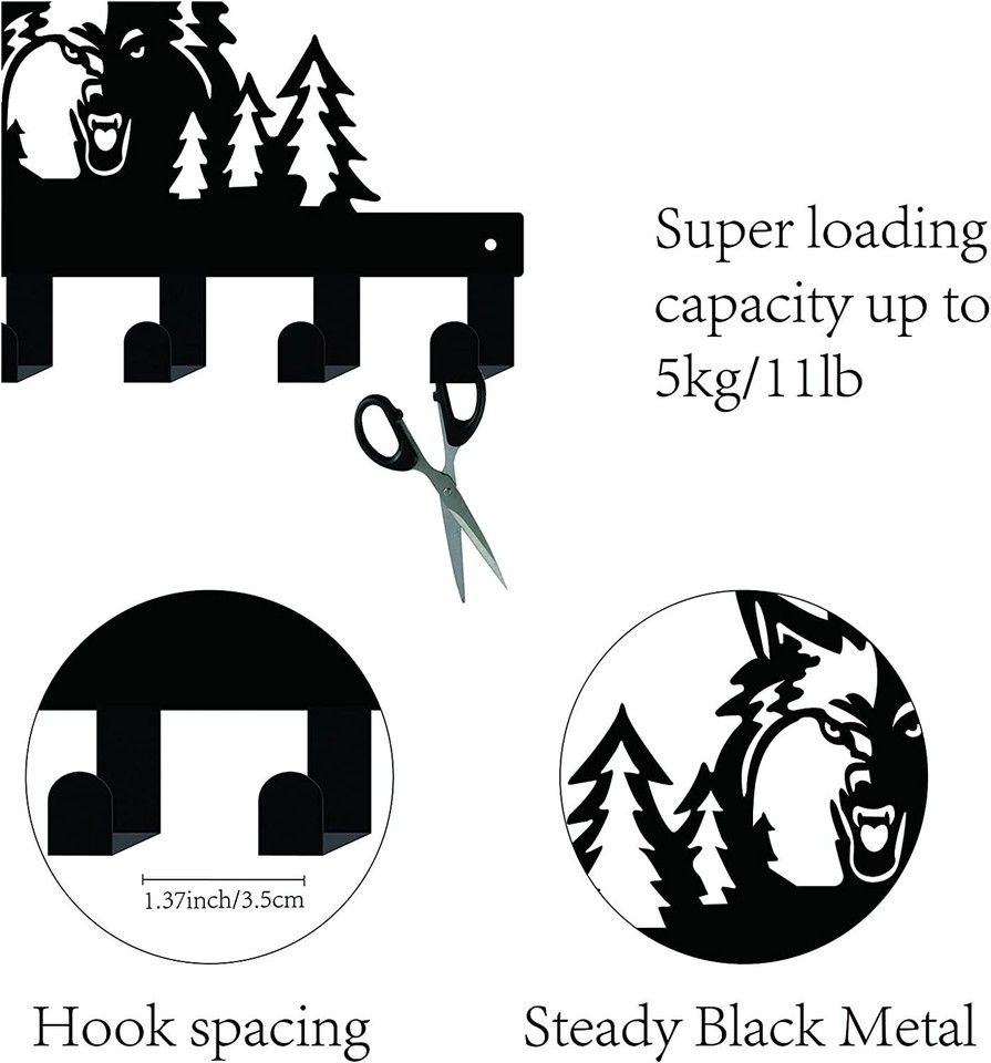 CREATCABIN Metal Key Holder Black Anima Key Hooks Wall Mount Hanger ...