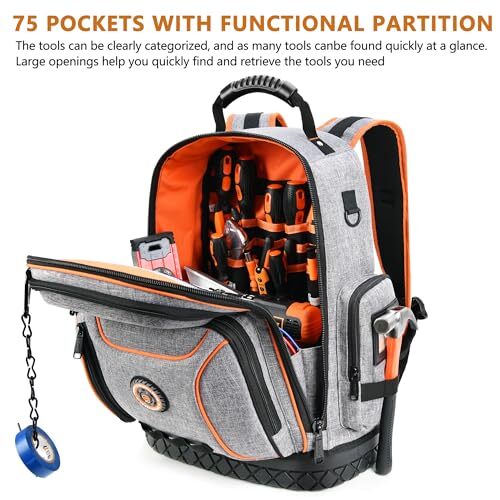 LOKASS Tool Bag Backpack, 75 Pockets and Loops Heavy Duty Tools ...