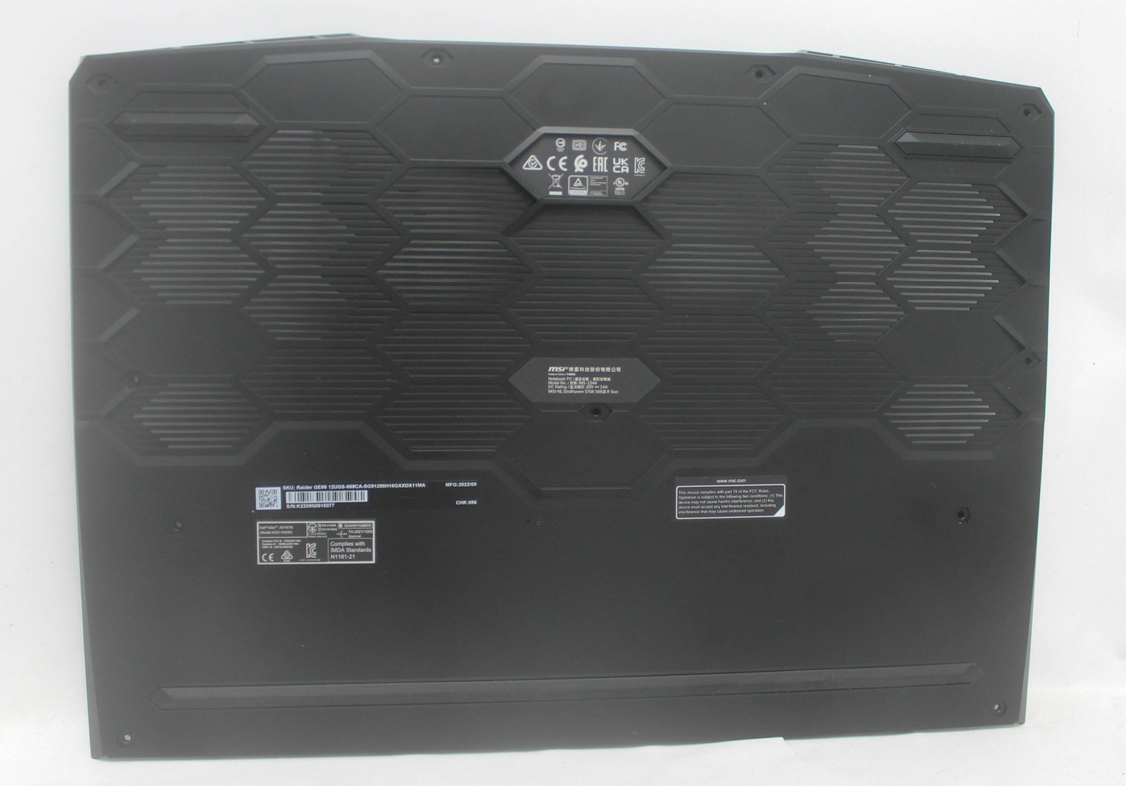 307-543D216-D37 Msi Bottom Base Cover Raider Ge66 12Ugs-668Ca "GRADE A ...