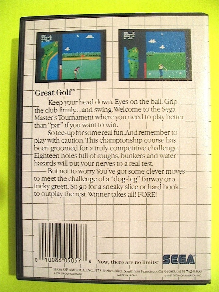 SEGA Great Golf The Mega Cartridge Game 1987 in Case With Booklet ...