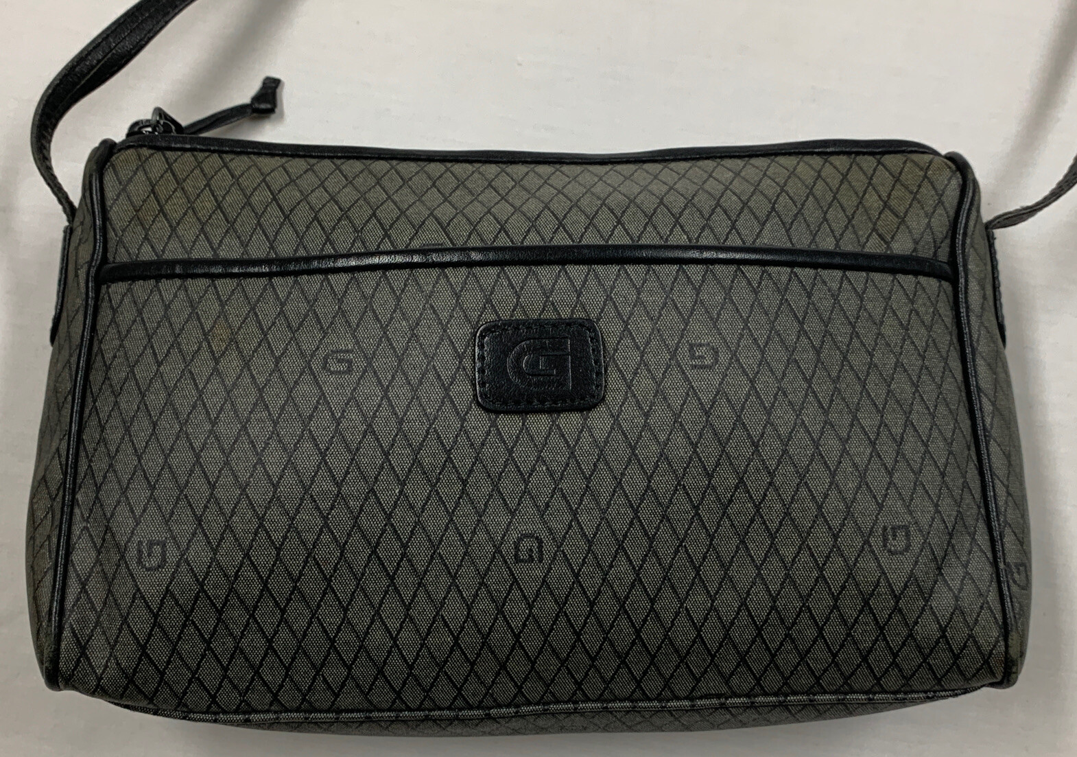 Rare GANSON Gray Black Coated Canvas Shoulder Bag Cro… - Gem