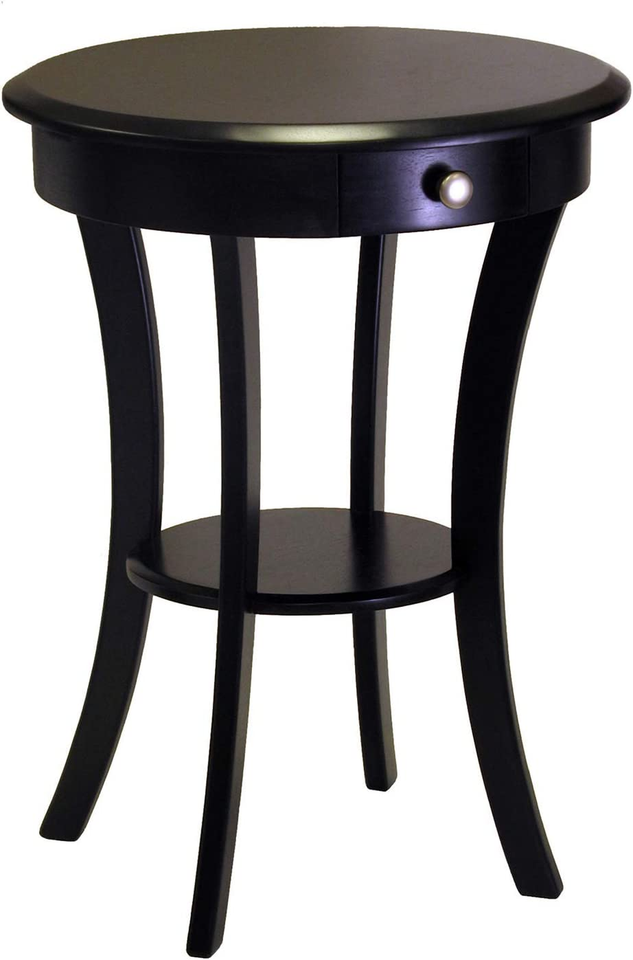 Traditional Round Side Accent Table w/ Small Drawer Wooden Display Stand Black | eBay