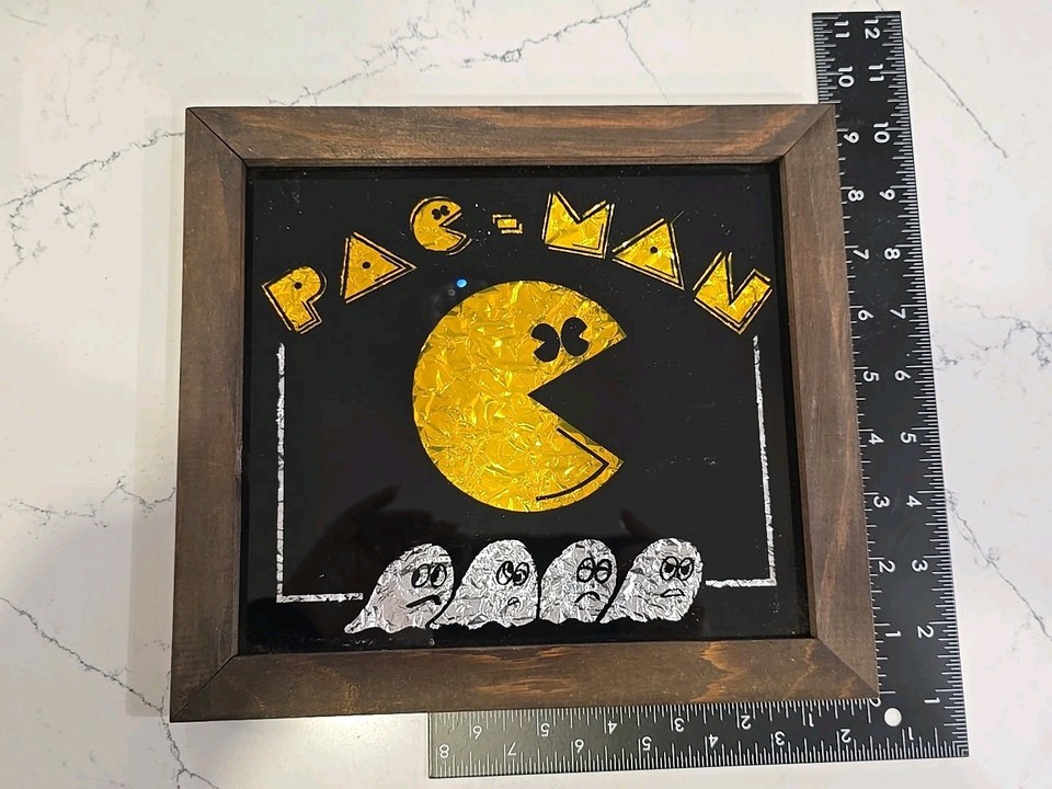 Pac-Man Carnival Glass Mirror Art Fair Prize Framed Picture 1980's ...
