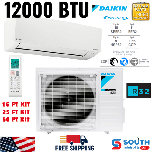 Daikin 12000 BTU Ductless Mini Split Heat Pump 18 SEER2 Wi-Fi R32 ...