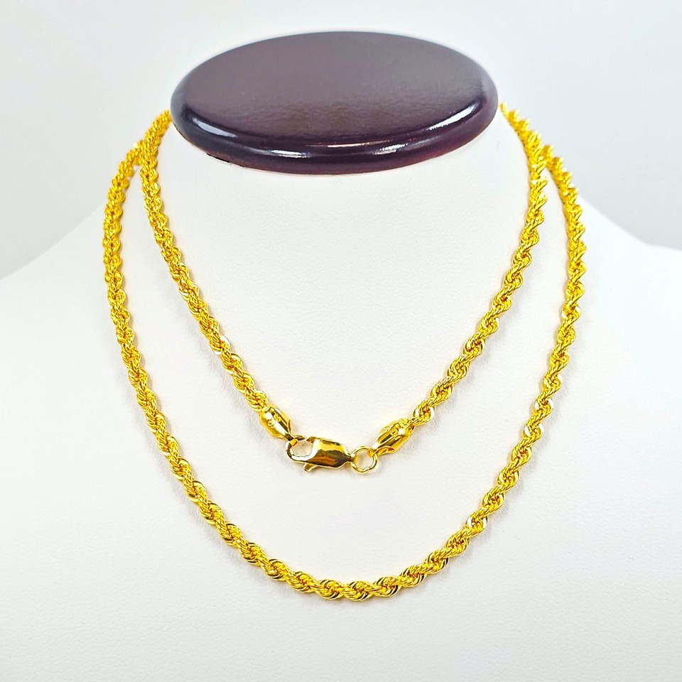 22K Gold Rope Chain Necklace 16 in Choker Hollow 2.7mm Genuine ...