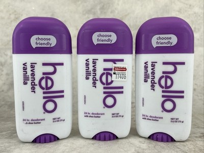 3 Pack! Hello Lavender Vanilla Aluminum‑Free Deodorant Stick 2.6 oz ...