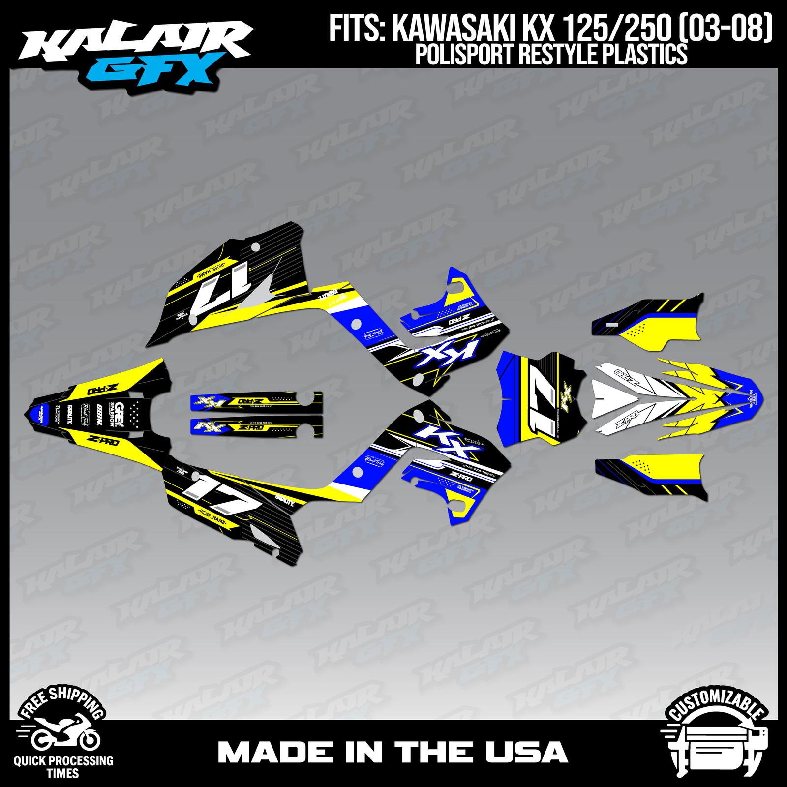Graphics Kit for KAWASAKI KX125 KX250 2003-08 Polisport Restyle Axis ...
