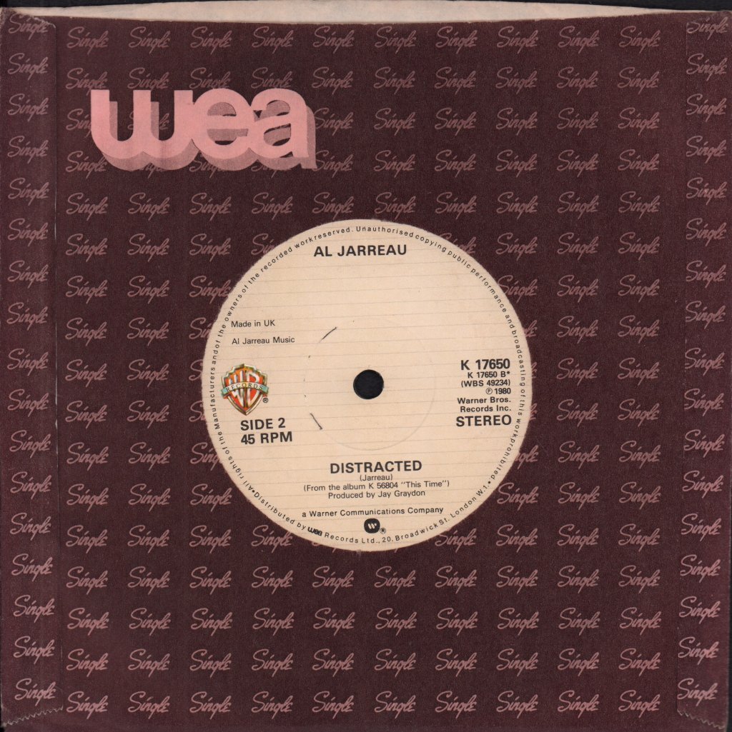 Al Jarreau Never Givin' Up 7" vinyl UK Warner Bros 1980 solid paper ...