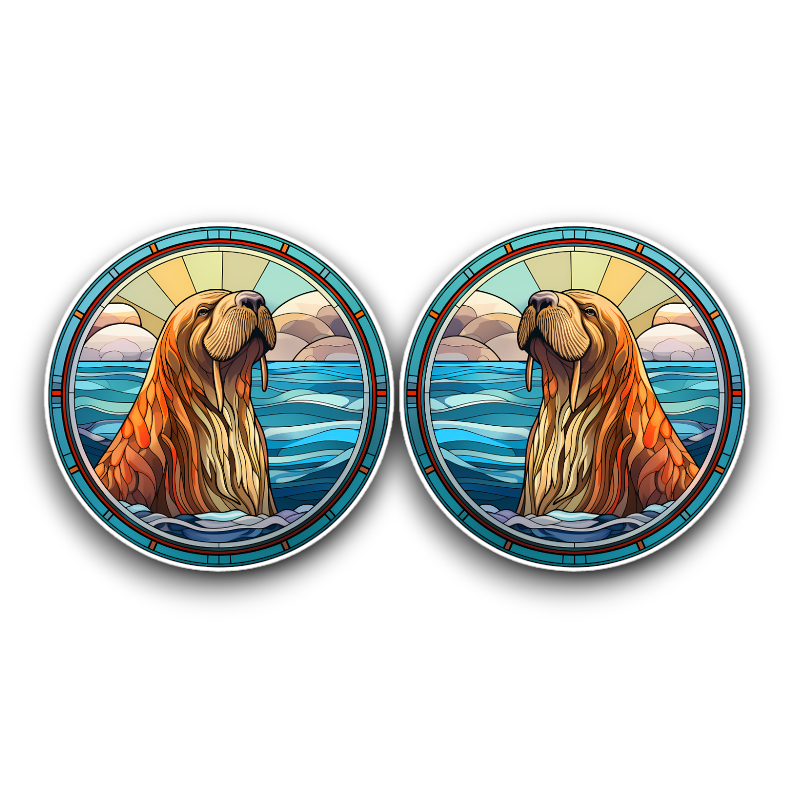 2x Small Cute Walrus Animal Stained Glass Window Opaque Vinyl Sticker ...