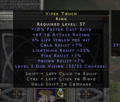 Diablo 2: Resurrected: 10% FCR/6% LL/69AR/Quad Resists Ring - D2R PC NL ...