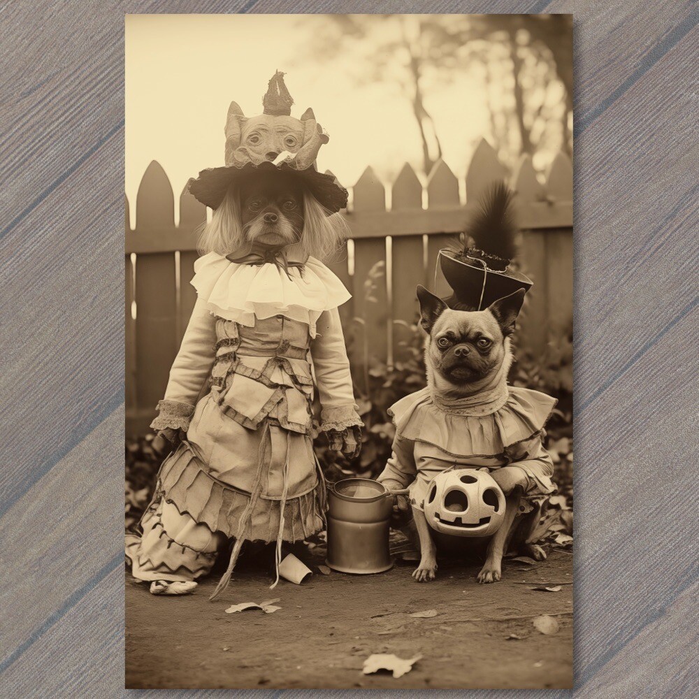 POSTCARD Weird Creepy Vintage Vibe Dogs Canine Unreal Halloween Unusual ...