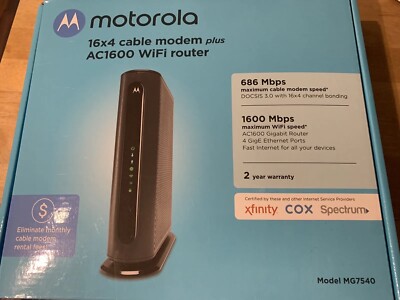 MOTOROLA MG7540 16x4 CABLE MODEM PLUS AC1600 DUAL-BAND ROUTER W/POWER ...