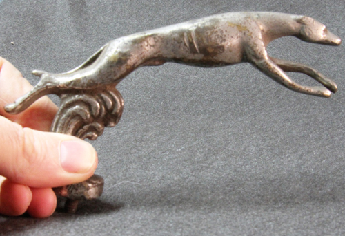 Unusual running Greyhound bronze nickel plated car mascot radiator cap ...