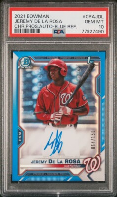 2021 Bowman Jeremy De La Rosa 1st Chrome Auto Blue Refractor /150 PSA ...