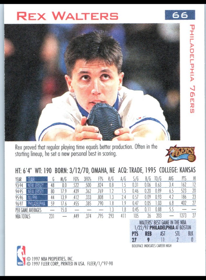 1997 Fleer #66 Rex Walters Near Mint | eBay