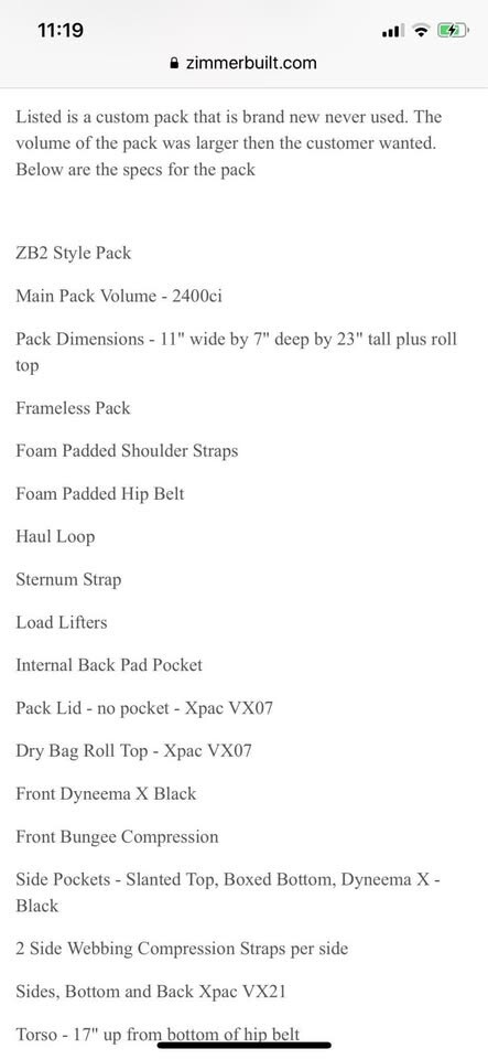 Custom Zimmerbuilt Ultralight Waterproof Backpack Black X-Pack Dyneema Frameless | eBay