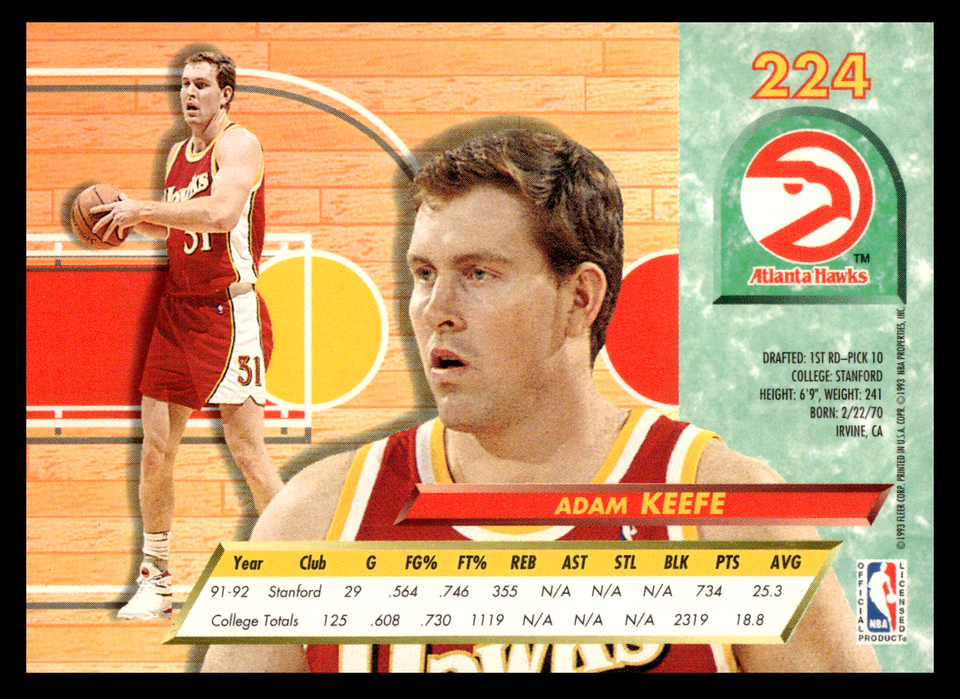 1992-93 Fleer Ultra Adam Keefe #224 Atlanta Hawks NBA Basketball | eBay