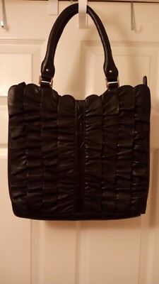 Black leather ruffled Michael Rome purse tote bag | eBay