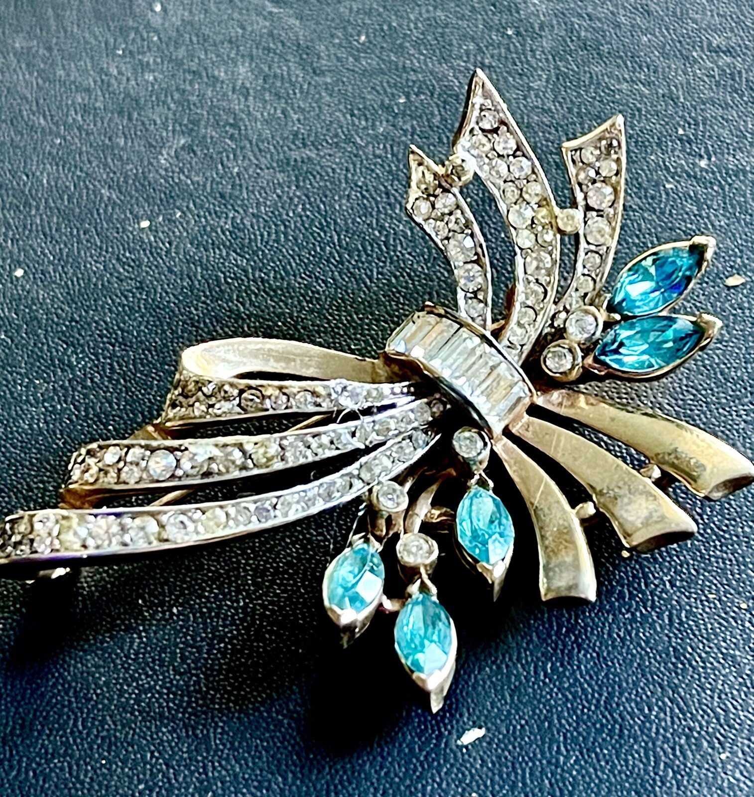vintage sterling silver guilded brooch w/rhinestones bow design | eBay