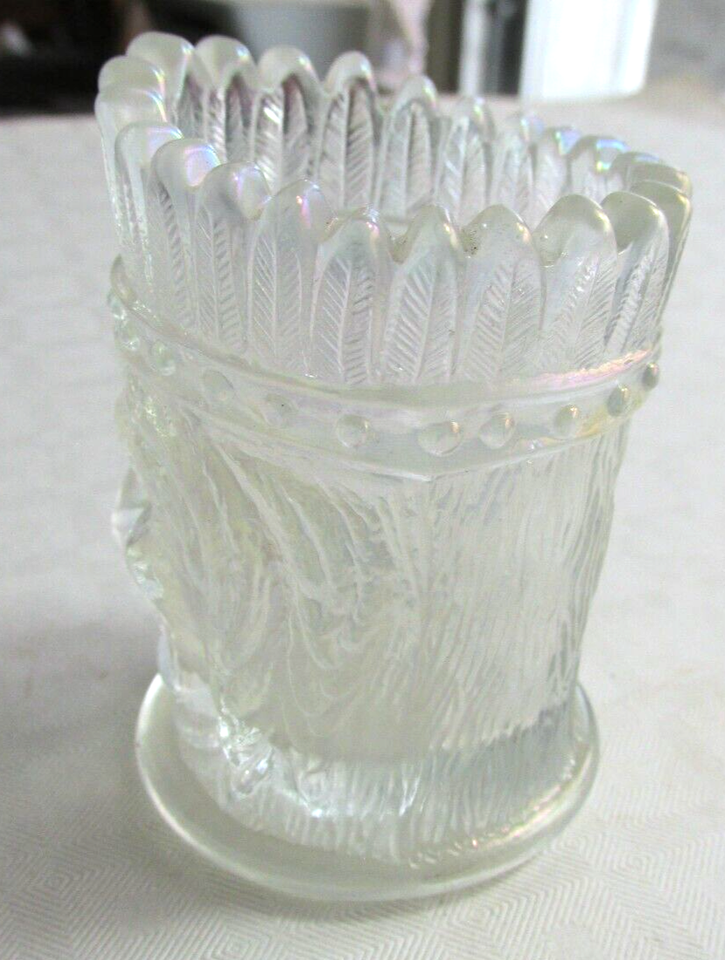 Vintage UNMK ST CLAIR Indian Toothpick Holder white carnival glass ...