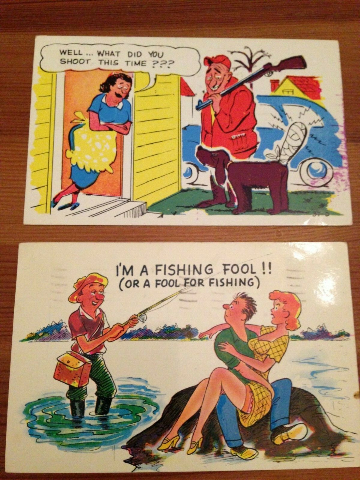 Laff Gram, 2 Hunting and Fishing cartoon comic vintage postcards. 1970s ...