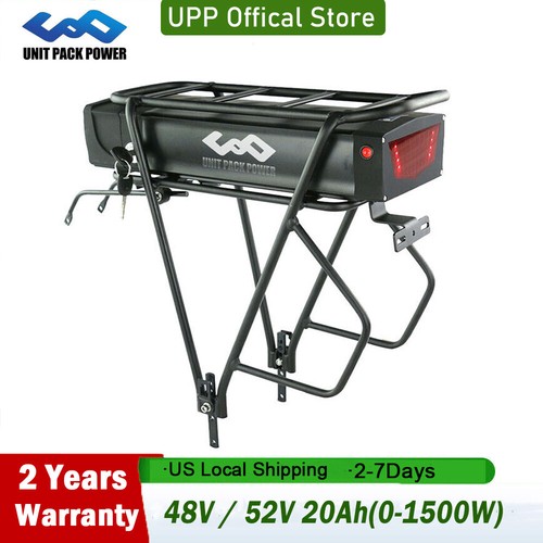 UPP 48V 20AH Rear Rack Ebike Battery Lithium Ion Pack 0-2000W Motor ...