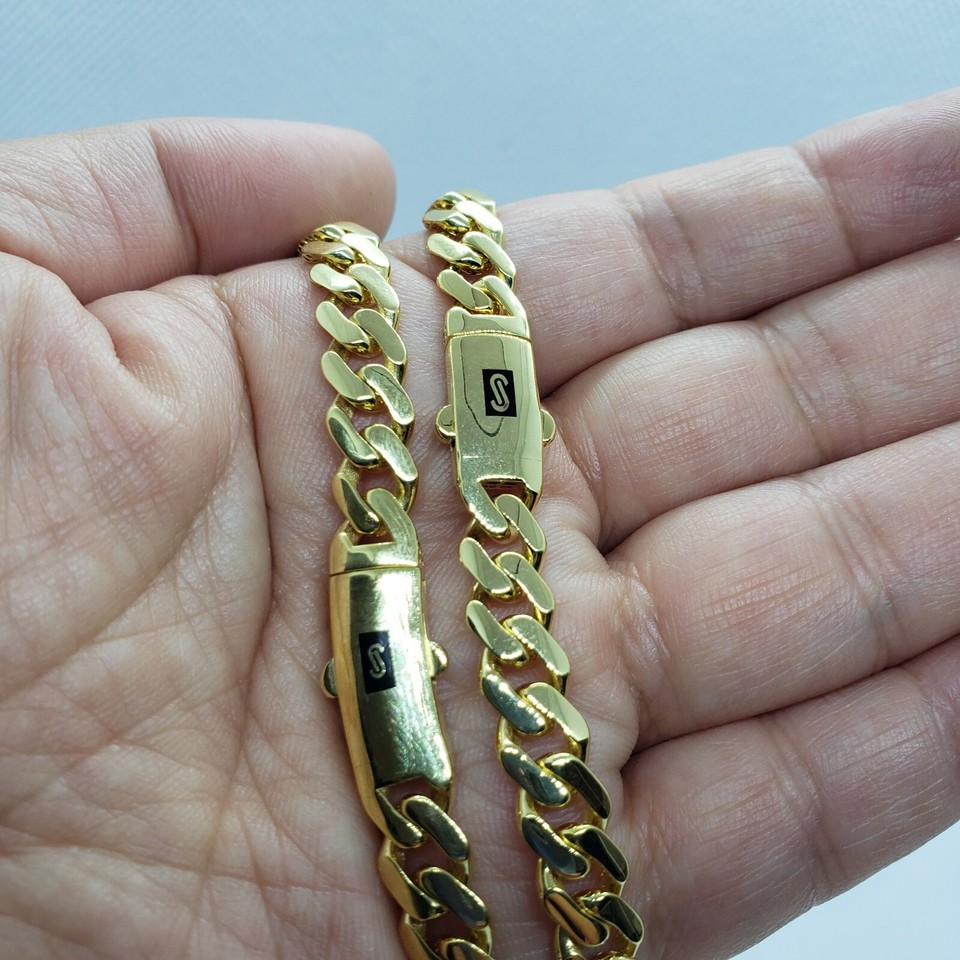 10K Hollow Yellow Gold Miami Cuban Monaco Chain 6m~9mm Necklace ...