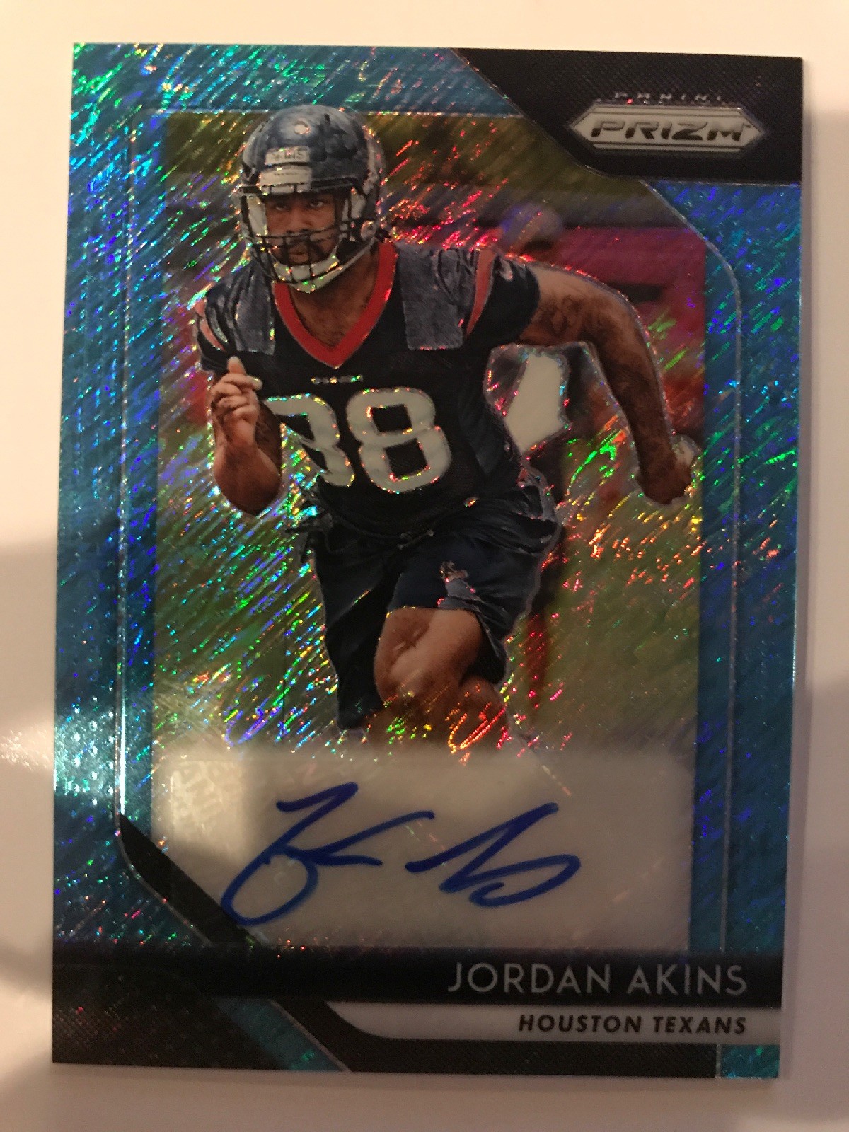 2018 Panini Prizm Jordan Akins Blue Shimmer Auto Refractor RC Rookie ...