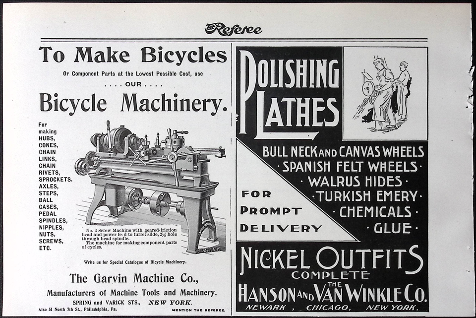 1896 Garvin Machine Co Bicycle Machinery for Making Chain Hubs Bicycle ...