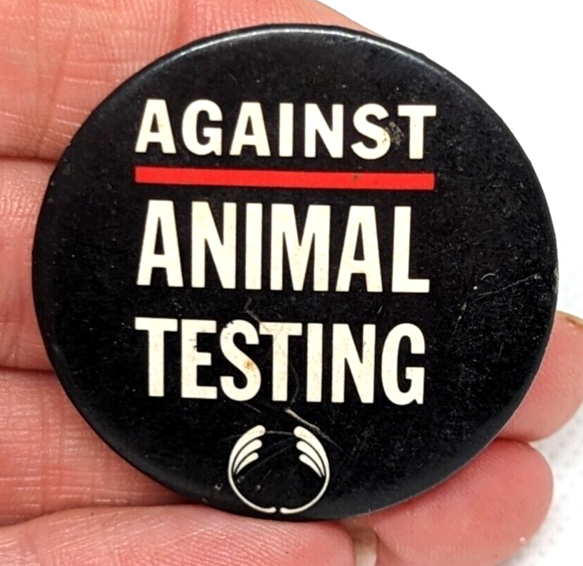 Vtg 80s Anti ANIMAL TESTING Protect Cruelty Against Body Shop Badge Pin ...
