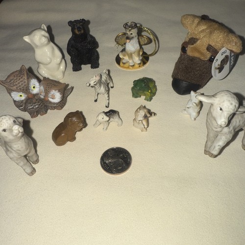 Assorted 13 Piece Miniature & Small Piece Animal Figurine & Trinket Lot ...