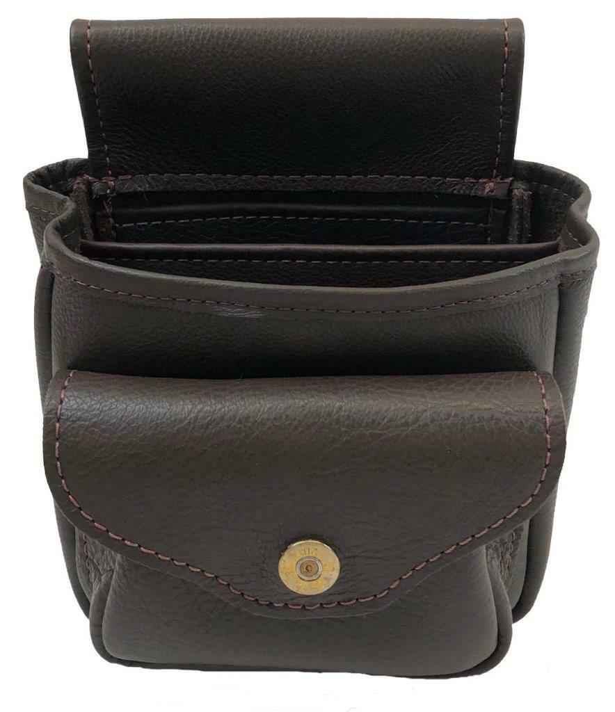 LEATHER SHOTGUN SHELL POUCH Skeet Trap Sporting Clays BROWN 20ga Brass ...