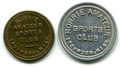 Ironwood, MI, Norrie Amateur Sports Club GF 5c & 10c, Brass & Aluminum ...