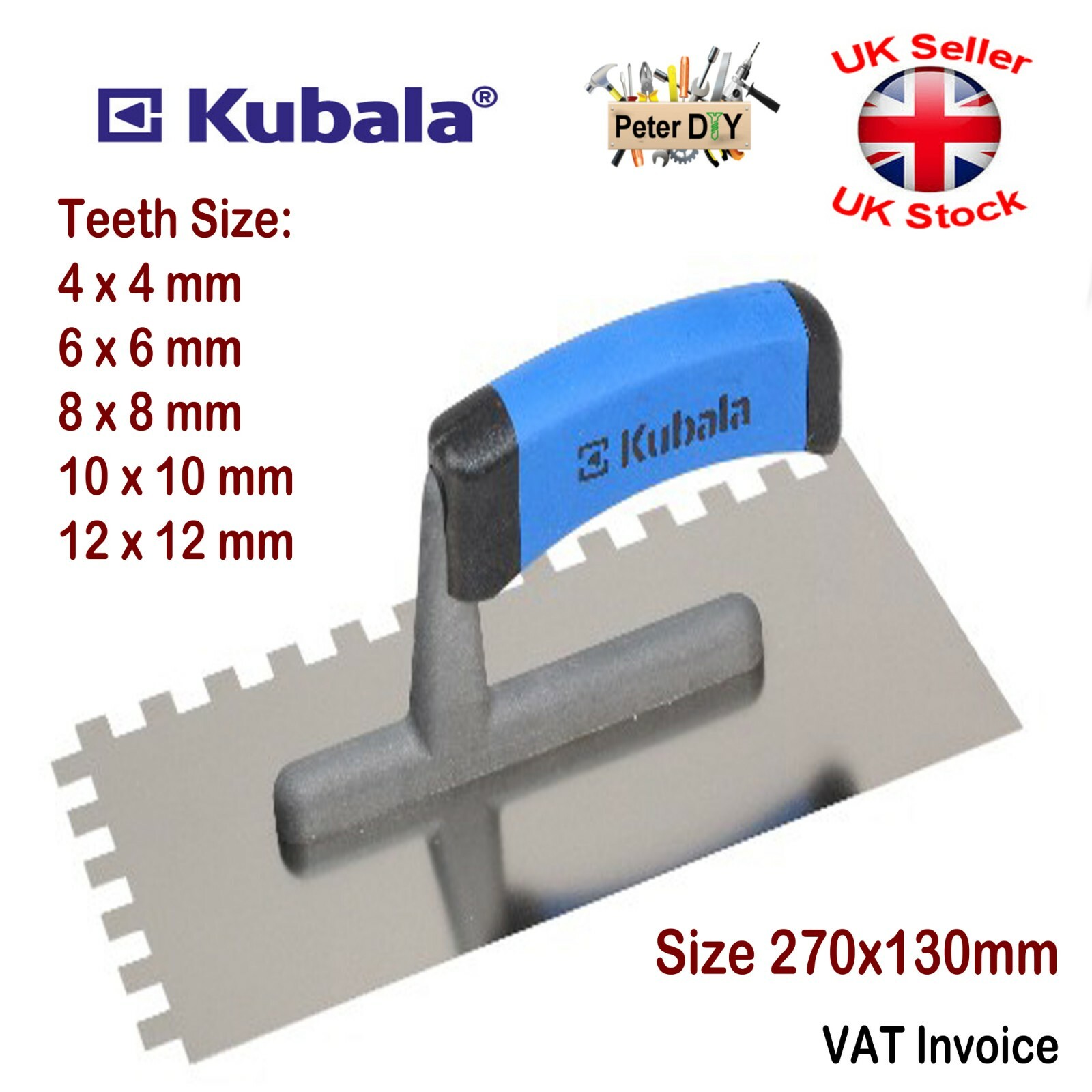 ADHESIVE NOTCHED TROWEL Tiling Stainless Steel 5 Teeth Sizes 270x130mm ...