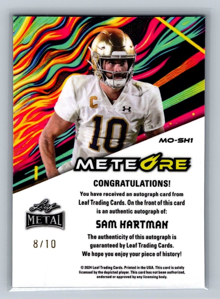 SAM HARTMAN 2024 Leaf Metal METEORE SSP Case Hit AUTO /10 #MO-SH1 Notre ...
