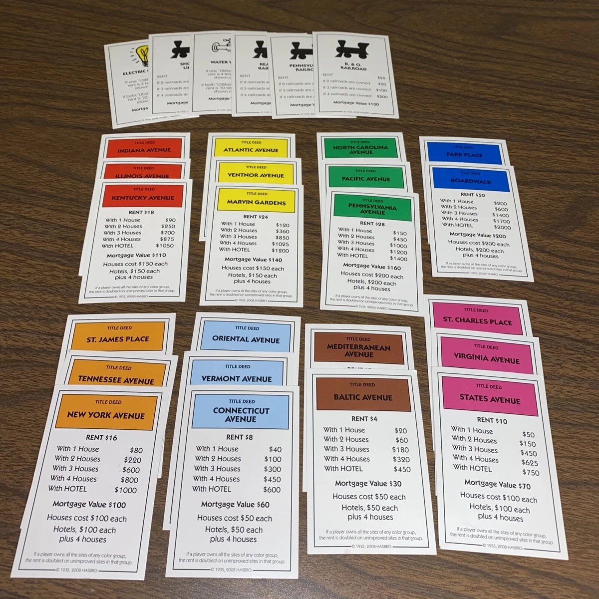 Monopoly Property Cards Original