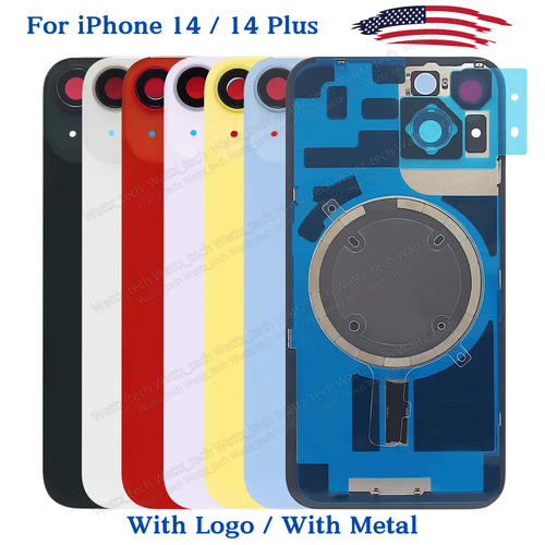 For iPhone 14/14 Plus Back Glass Cover Rear Housing Door with Metal ...