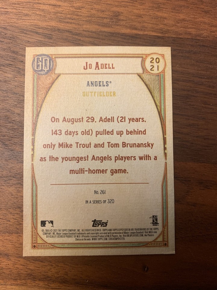 2021 Topps Gypsy Queen Base #261 Jo Adell - Los Angeles Angels RC ...