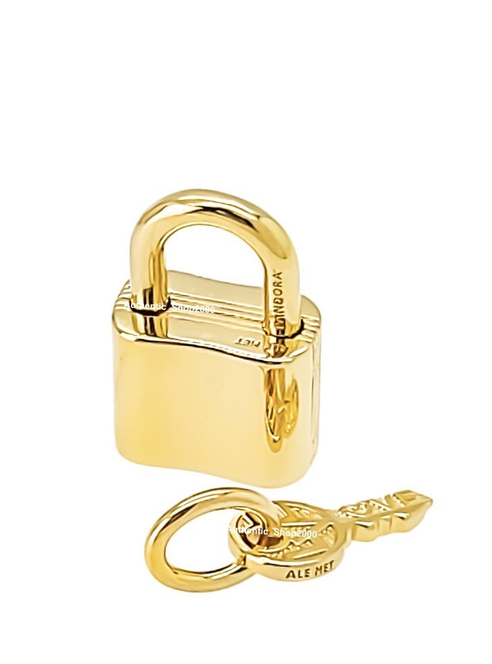 100% Authentic PANDORA 14k Gold Padlock & Key Dangle Charm Pendant ...