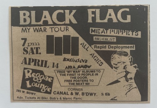1984 Black Flag My War Tour Meat Puppets REGGAE LOUNGE W Bdwy NYC ...