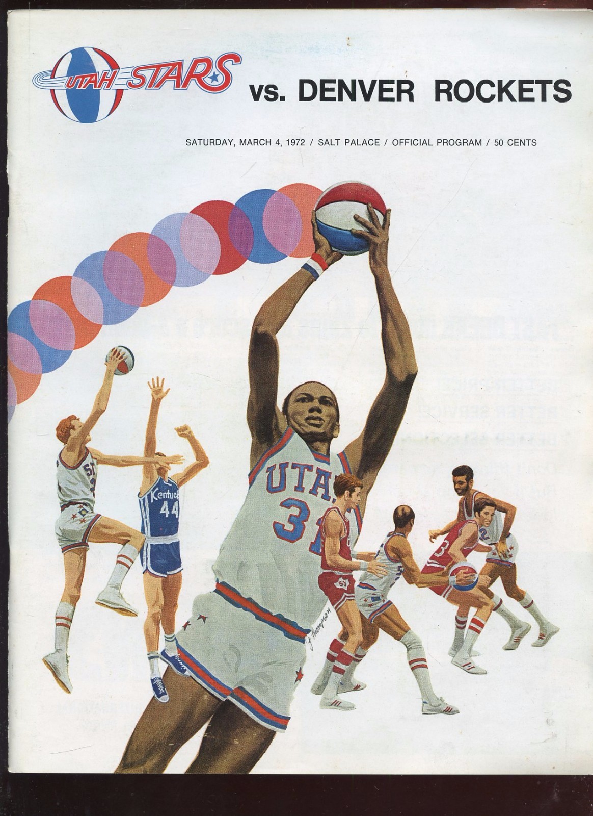 March 4 1972 ABA Basketball Program Denver Rockets vs. Utah Stars at ...