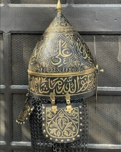 Arabic Calligraphy Helmet Warrior Islamic Helmet Sultan Chain Mail ...
