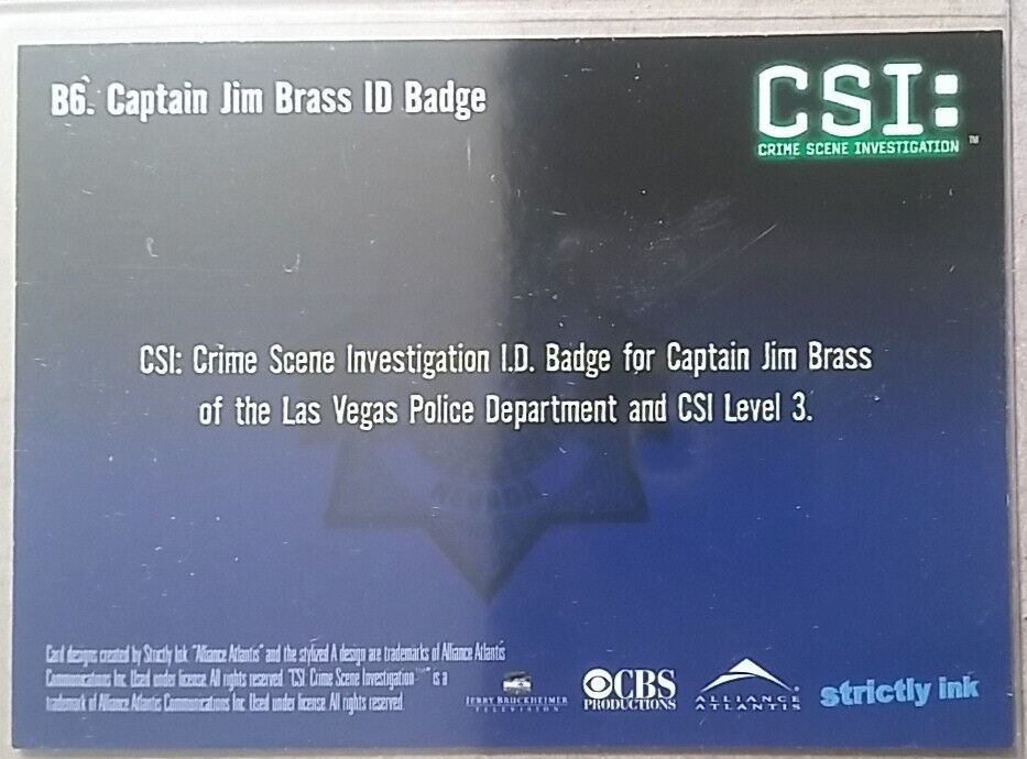 CSI Crime Scene Investigation Series 2 Gold Foil ID Badge B6 James ...