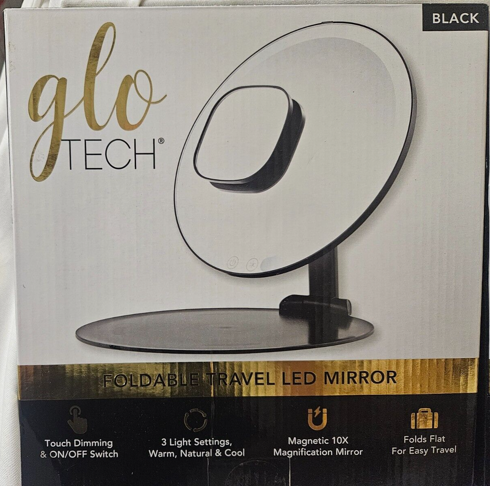 Glo Tech Foldable 8" Travel LED Mirror - Black & White - Open Box | eBay