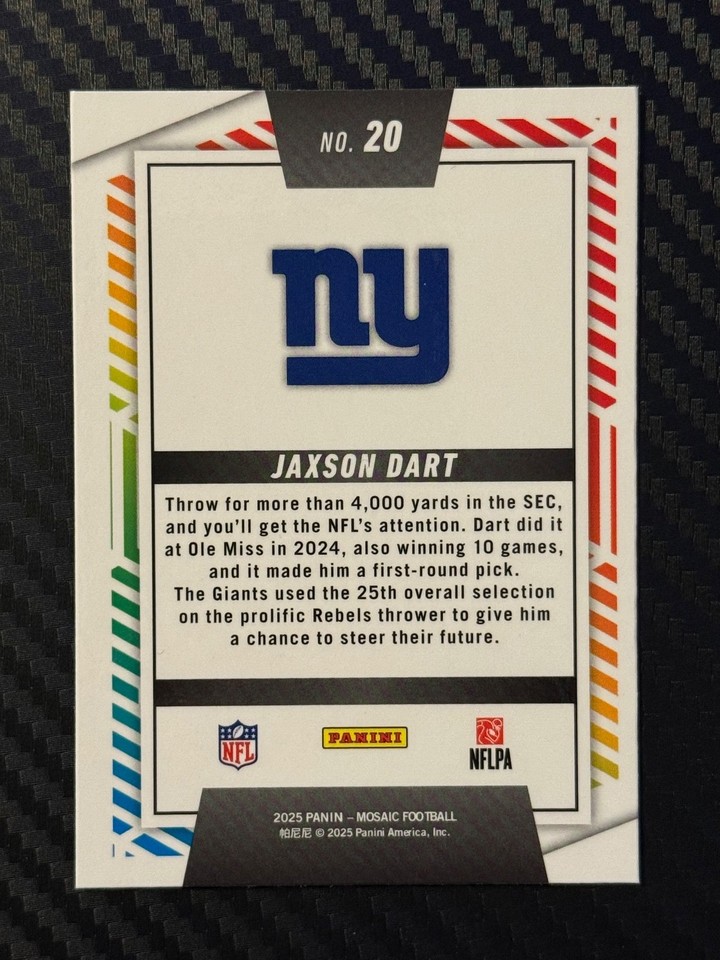 2025 Panini Mosaic Jaxson Dart Men of Mastery No. 20 Base Insert RC | eBay