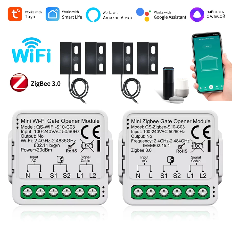 100-240V Tuya Zigbee/Wifi Switch Smart Garage Door Opener Controller ...